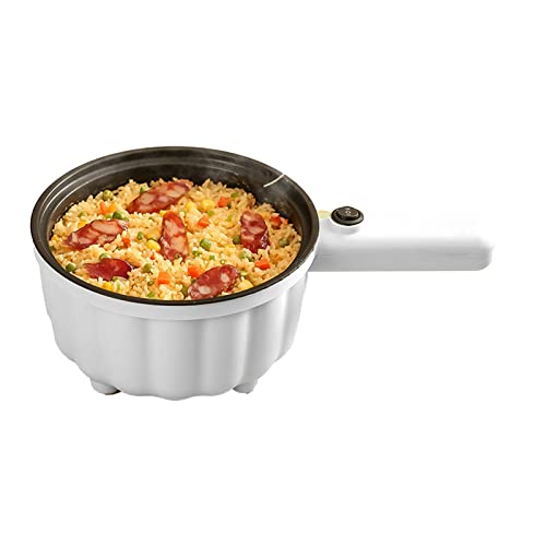 Kitchen Cooker, Electric Hot Pot Non Stick Pans Mini Ceramic Pot Personal Electric Skillet with Handles Lids for Steak Egg Fried Rice Ramen Oatmeal Soup (White)