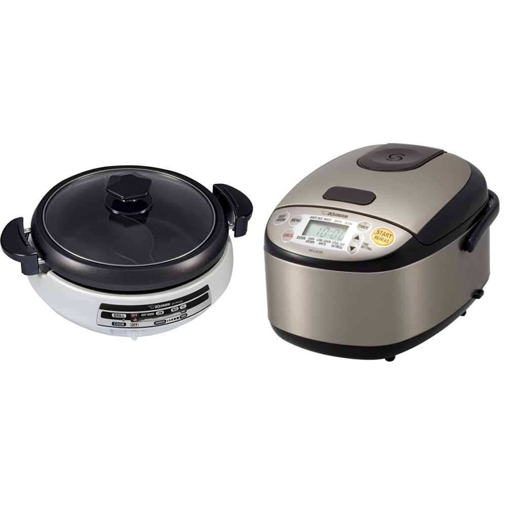 Zojirushi EP-PFC20HA Electric Skillet and Zojirushi NS-LGC05XB Micom Rice Cooker & Warmer Bundle