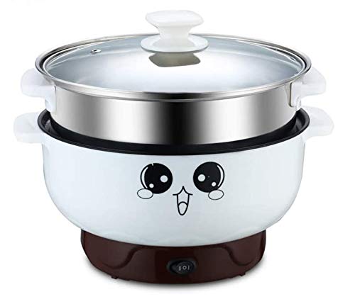 4-in-1 Multifunction Electric Skillet Non-Stick Stainless Steel Hot Pot Noodles Rice Cooker Soup Pot Portable Mini Heating Pan Cooking Fried (Diameter 20CM, 2.3L, Electric Skillet with Steam Grid)