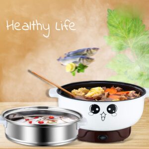 4-in-1 Multifunction Electric Skillet Non-Stick Stainless Steel Hot Pot Noodles Rice Cooker Soup Pot Portable Mini Heating Pan Cooking Fried (Diameter 20CM, 2.3L, Electric Skillet with Steam Grid)