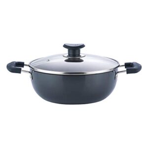 aakrati devyom hadk-22 cookware deep kadai with lid 2.6 litres, black, hard-anodized, 2.6 liters