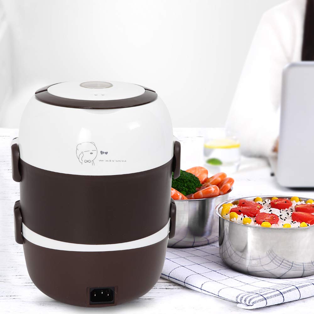 3 Layers Insulated Lunchbox Electric,Mini Rice Cooker Stainless Steel Egg Cooker,Portable Food Heater Steamer Warmer 2L For Home,Office,School