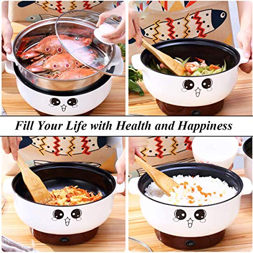 JIAN YA NA 110V Electric Skillet with Lid 4-in-1 Multifunction Non-Stick Stainless Steel Electric Hot Pot Noodles Rice Cooker Steamed Egg Soup Pot Mini Heating Pan Cooking Fried