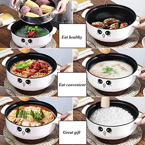 JIAN YA NA 110V Electric Skillet with Lid 4-in-1 Multifunction Non-Stick Stainless Steel Electric Hot Pot Noodles Rice Cooker Steamed Egg Soup Pot Mini Heating Pan Cooking Fried