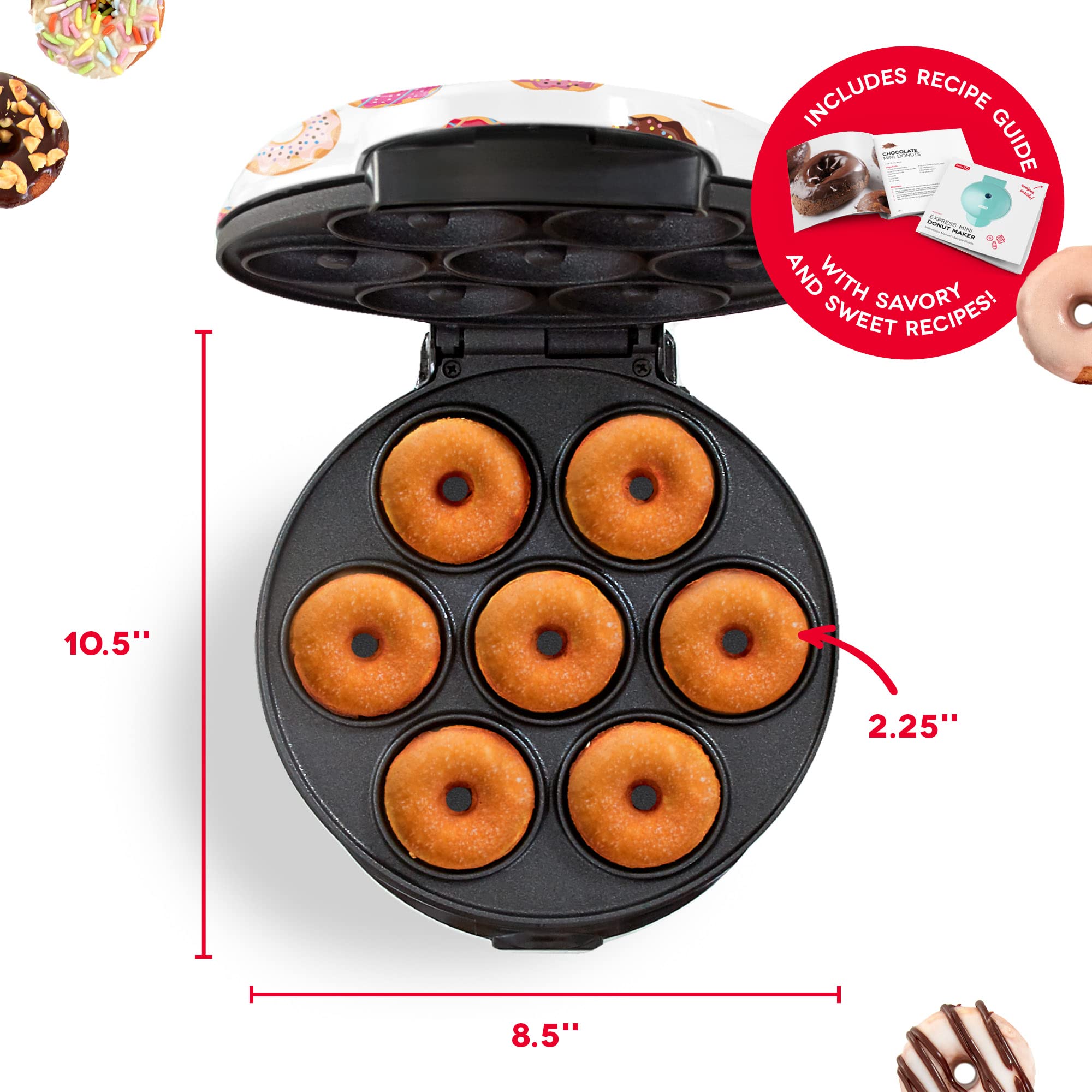 Dash Mini Donut Maker Machine for Kid-Friendly Breakfast, Snacks, Desserts & More with Non-stick Surface, Makes 7 Doughnuts, Donut Print