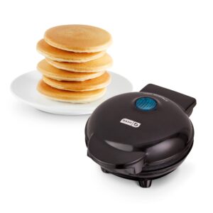 dash mini maker electric round griddle for individual pancakes, cookies, eggs & other on the go breakfast, lunch & snacks with indicator light + included recipe book - black