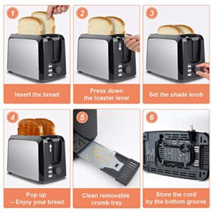 Toaster 2 Slice Toasters Best Rated Prime Toaster Compact Brushed Stainless Steel Toaster Black Small Toaster For Breakfast Bread Bagel Defrost Cancel Button Removable Crumb Tray Quickly Toast