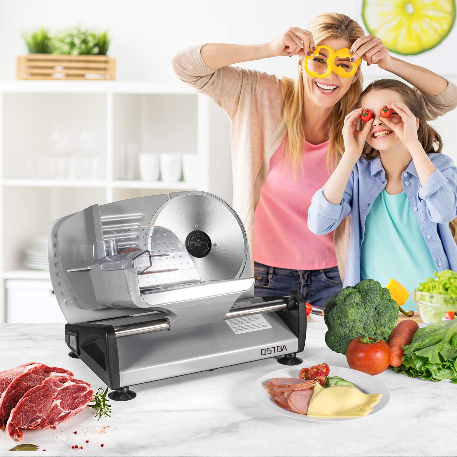 Meat Slicer Electric Deli Food Slicer with Child Lock Protection, Removable 7.5’’ Stainless Steel Blade and Food Carriage, Adjustable Thickness Food Slicer Machine for Meat, Cheese, Bread(150W)