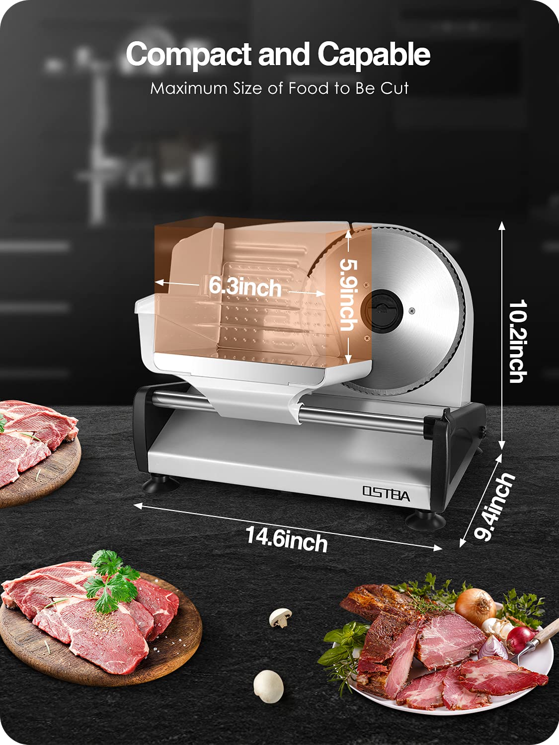 Meat Slicer Electric Deli Food Slicer with Child Lock Protection, Removable 7.5’’ Stainless Steel Blade and Food Carriage, Adjustable Thickness Food Slicer Machine for Meat, Cheese, Bread(150W)