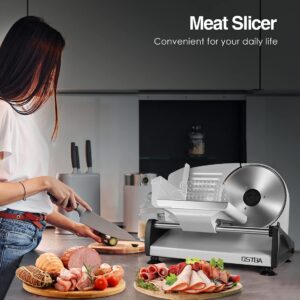 Meat Slicer Electric Deli Food Slicer with Child Lock Protection, Removable 7.5’’ Stainless Steel Blade and Food Carriage, Adjustable Thickness Food Slicer Machine for Meat, Cheese, Bread(150W)