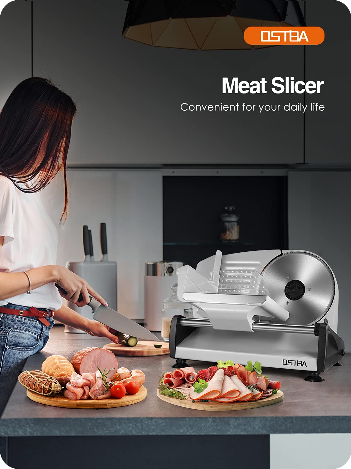 Meat Slicer Electric Deli Food Slicer with Child Lock Protection, Removable 7.5’’ Stainless Steel Blade and Food Carriage, Adjustable Thickness Food Slicer Machine for Meat, Cheese, Bread(150W)