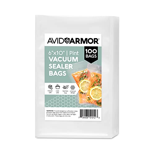 Avid Armor Vacuum Sealer Bags Pint Size, Vac Seal Bags for Food Storage, Meal Saver Freezer Vacuum Sealer Bags, Sous Vide Bags Vacuum Sealer, Non-BPA, 6 x 10 inches, Pack of 100