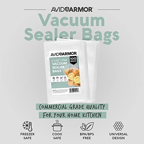 Avid Armor Vacuum Sealer Bags Pint Size, Vac Seal Bags for Food Storage, Meal Saver Freezer Vacuum Sealer Bags, Sous Vide Bags Vacuum Sealer, Non-BPA, 6 x 10 inches, Pack of 100