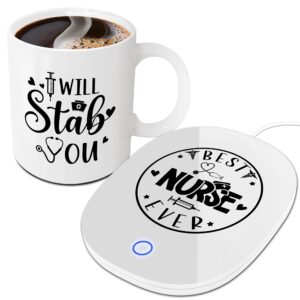 nurse gifts-nurse week gifts great mug warmer set-mothers day nurse appreciation gifts smart warmer thermostat coaster with mug, beverage warmer maintain temperature 120℉-140℉