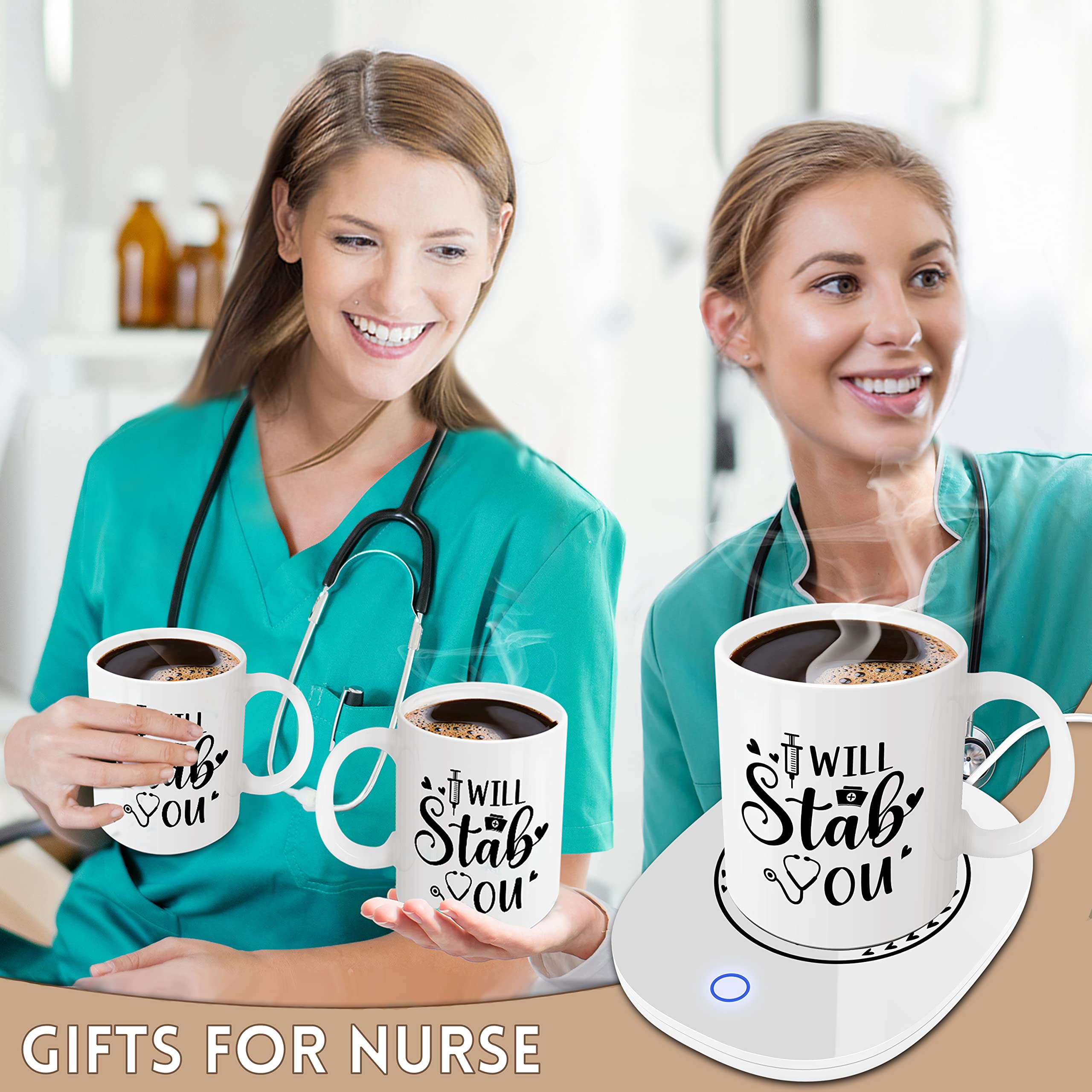 Nurse Gifts-Nurse Week Gifts Great Mug Warmer Set-Mothers Day Nurse Appreciation Gifts Smart Warmer Thermostat Coaster with Mug, Beverage Warmer Maintain Temperature 120℉-140℉