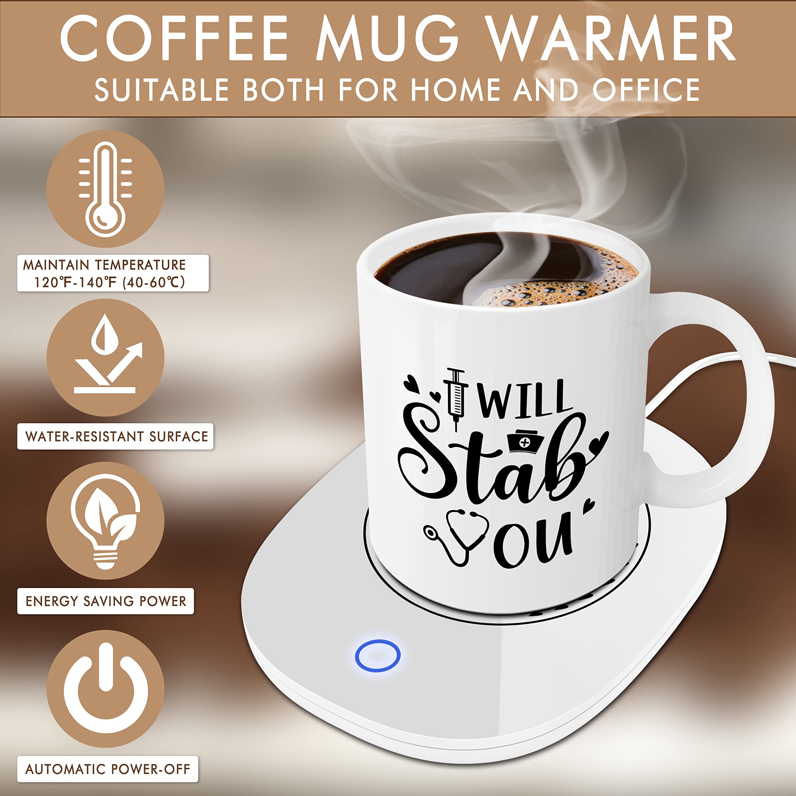 Nurse Gifts-Nurse Week Gifts Great Mug Warmer Set-Mothers Day Nurse Appreciation Gifts Smart Warmer Thermostat Coaster with Mug, Beverage Warmer Maintain Temperature 120℉-140℉