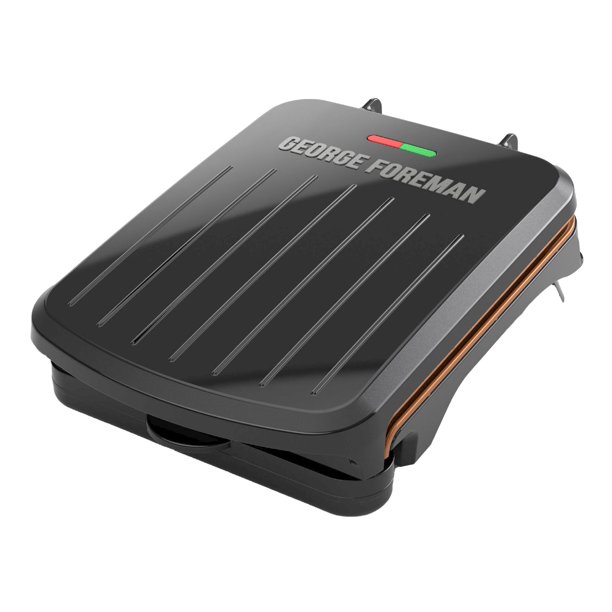 GEORGE FOREMAN GRS040BC 2-Serving Classic Plate Electric Indoor Grill and Panini Press - Black with Copper Plates