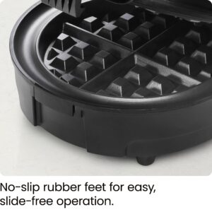 Chefman Anti-Overflow Belgian Waffle Maker w/Shade Selector, Temperature Control, Mess Free Moat, Round Nonstick Iron Plate, Cool Touch Handle, Measuring Cup Included, Black Stainless Steel