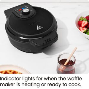 Chefman Anti-Overflow Belgian Waffle Maker w/Shade Selector, Temperature Control, Mess Free Moat, Round Nonstick Iron Plate, Cool Touch Handle, Measuring Cup Included, Black Stainless Steel