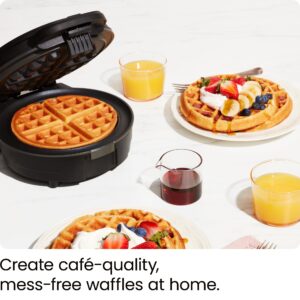 Chefman Anti-Overflow Belgian Waffle Maker w/Shade Selector, Temperature Control, Mess Free Moat, Round Nonstick Iron Plate, Cool Touch Handle, Measuring Cup Included, Black Stainless Steel