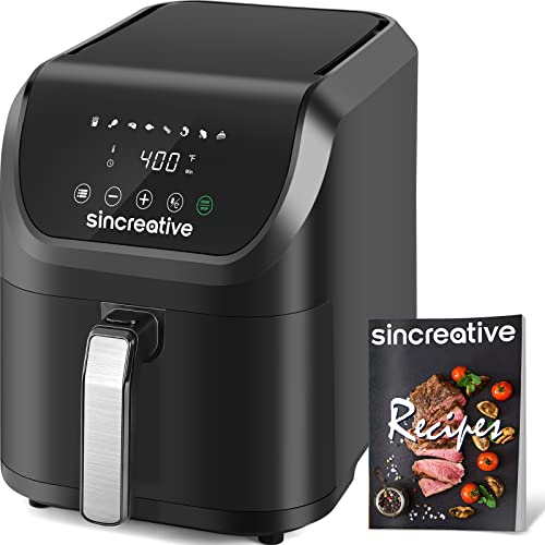 Air Fryer 5.5 QT, 8-in-1 Compact Hot Air Fryers, Electric Oilless Small Airfryer with Digital LCD Touch Screen, Non-Stick Basket, Recipe Book and Disposable Paper Liners, Gift for Mom Women Wife