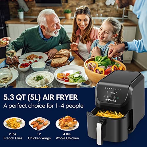 Air Fryer 5.5 QT, 8-in-1 Compact Hot Air Fryers, Electric Oilless Small Airfryer with Digital LCD Touch Screen, Non-Stick Basket, Recipe Book and Disposable Paper Liners, Gift for Mom Women Wife