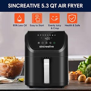 Air Fryer 5.5 QT, 8-in-1 Compact Hot Air Fryers, Electric Oilless Small Airfryer with Digital LCD Touch Screen, Non-Stick Basket, Recipe Book and Disposable Paper Liners, Gift for Mom Women Wife