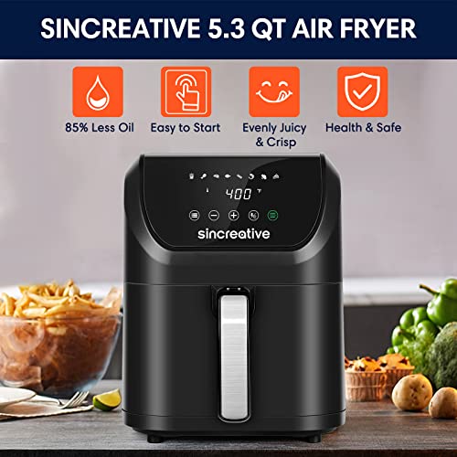 Air Fryer 5.5 QT, 8-in-1 Compact Hot Air Fryers, Electric Oilless Small Airfryer with Digital LCD Touch Screen, Non-Stick Basket, Recipe Book and Disposable Paper Liners, Gift for Mom Women Wife