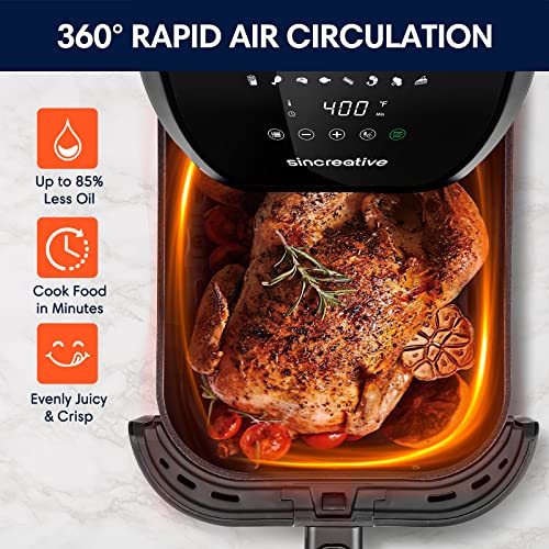 Air Fryer 5.5 QT, 8-in-1 Compact Hot Air Fryers, Electric Oilless Small Airfryer with Digital LCD Touch Screen, Non-Stick Basket, Recipe Book and Disposable Paper Liners, Gift for Mom Women Wife