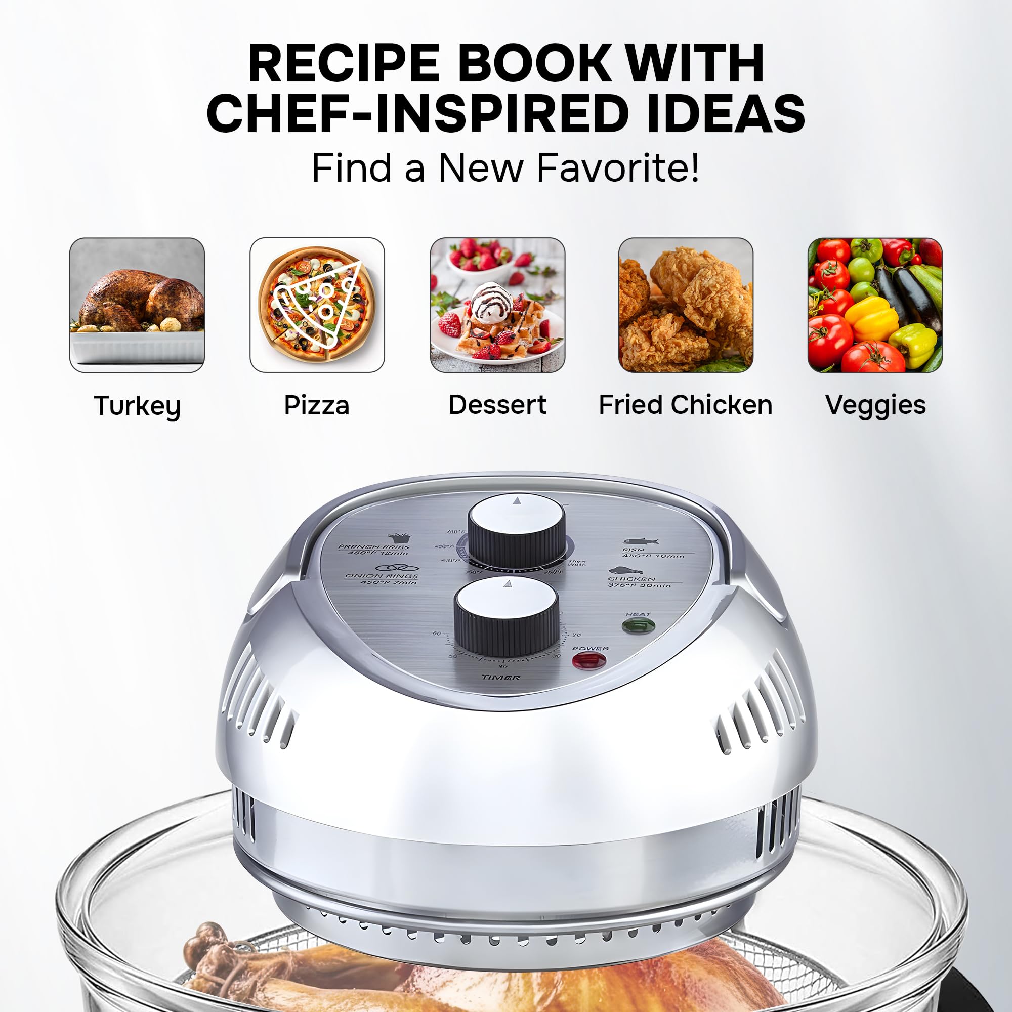 Big Boss 16Qt Large Air Fryer Oven – Large Halogen Oven Cooker with 50+ Air Fryers Recipe Book for Quick + Easy Meals for Entire Family, AirFryer Oven Makes Healthier Crispy Foods – Silver