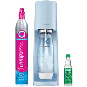 sodastream terra sparkling water maker (misty blue) with co2, dws bottle and bubly drop