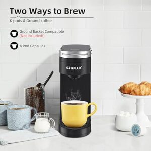 CHULUX Single Serve Coffee Maker for K-Cup Pods & Ground Coffee, 2-in-1 Slim One Cup Coffee Machine with 5 to 12oz Brew in Minutes, Fits 7.3" Travel Mugs