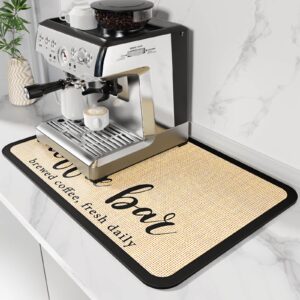 dk177 coffee mat coffee bar mat hide stain absorbent drying mat with waterproof rubber backing fit under coffee maker coffee machine coffee pot espresso machine coffee bar accessories-19"x12"