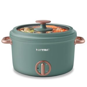 hytric hot pot electric, 2.5l portable electric skillet with nonstick coating, dual power control multi-function cooker for stir fry, steak, noodles, ramen cooker for dorm and office, green