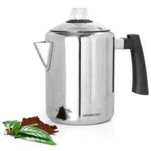 mixpresso stainless steel stovetop coffee percolator, percolator coffee pot, excellent for camping coffee pot, 5-8 cup coffee maker, stainless steel coffee percolator