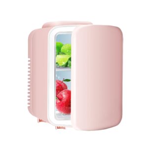 simple deluxe portable mini fridge, 4l/6 can cooler and warmer compact refrigerator for skincare, cosmetics, beverage, food, 110v ac/12v dc, for bedroom, office, car, dorm, freon-free, pink