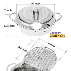 KOMONG Tempura Deep Frying Pot 3.4L, 304 Stainless Steel Deep Fryer pot with Fahrenheit Thermometer and Oil Draining Rack for Tempura chips, Fish, and Chicken