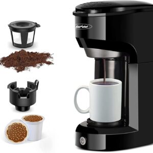 Sunvivi Coffee Maker, Single Serve Brewer for Single Cup, One Cup Coffee Maker With Permanent Filter, 6oz to 14oz Mug, One-touch Control Button with Illumination, Black (ETL Certified)