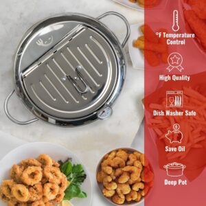 Deep Fryer Pot (°F),Stylish Tempura Fryer,Small Japanese Style 3.4L Stainless Steel Deep Frying Pot With Lid & Oil Drip Drainer Rack and Detachable Fahrenheit Temperature Control,Size: 9.8 Inches