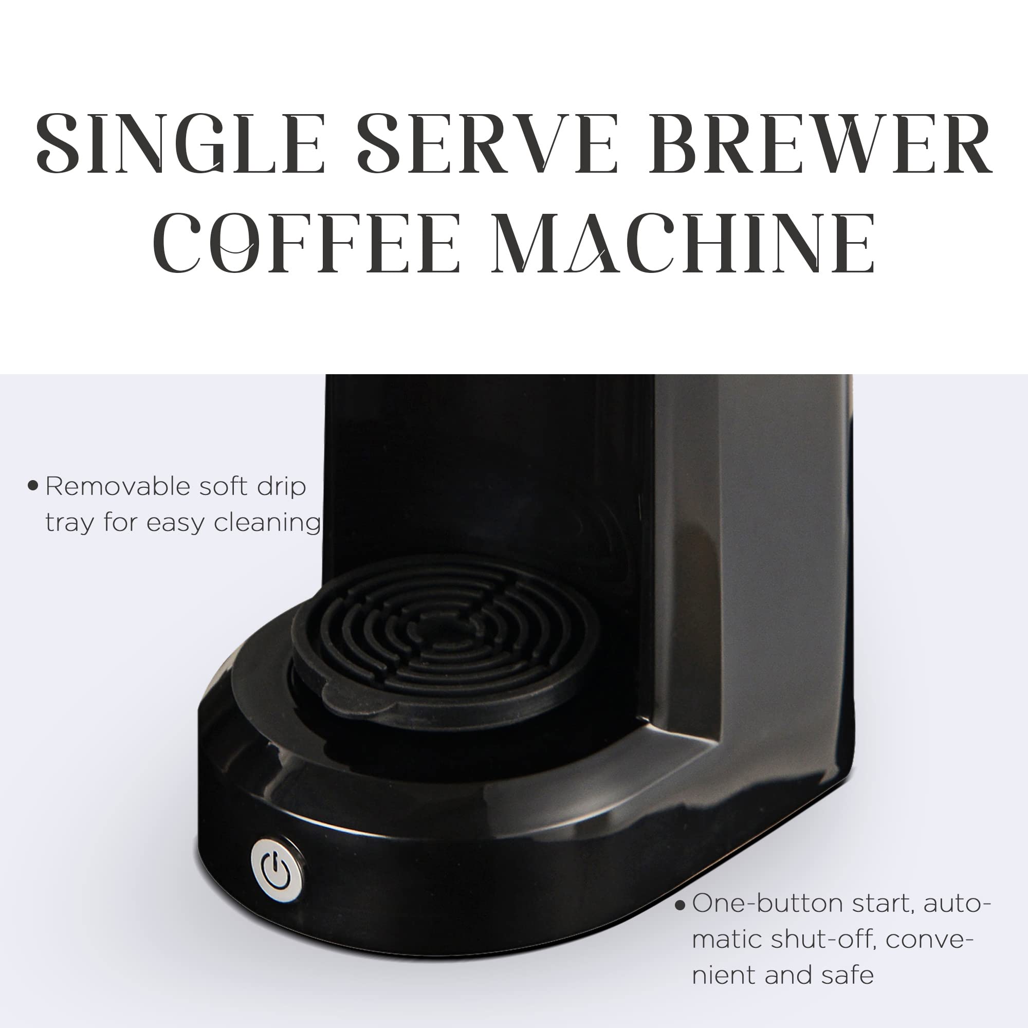 Sunvivi Coffee Maker, Single Serve Brewer for Single Cup, One Cup Coffee Maker With Permanent Filter, 6oz to 14oz Mug, One-touch Control Button with Illumination, Black (ETL Certified)