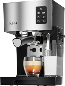 jassy espresso coffee machine cappuccino maker with 20 bar pump & powerful milk tank for home barista brewing,multiple functions in one touch for espresso/moka/cappuccino,self-cleaning system,1250w