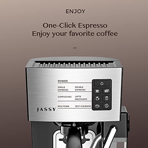 JASSY Espresso Coffee Machine Cappuccino Maker with 20 BAR Pump & Powerful Milk Tank for Home Barista Brewing,Multiple Functions in One Touch for Espresso/Moka/Cappuccino,Self-Cleaning System,1250W