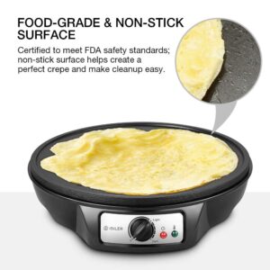 Electric Crepe Maker, iSiLER Nonstick Pancake Maker Griddle, 12 inches Crepe Pan with Spreader & Spatula, Temperature Control for Roti, Tortilla, Eggs