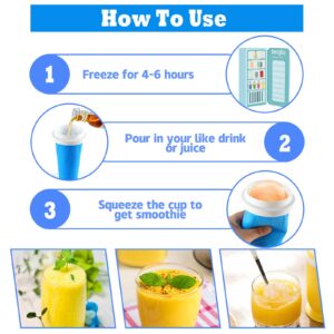 QwayHome 2PC Slushie Maker Cup,DIY Frozen Magic Slushy Cup,Double Layers Silica Smoothie Pinch Ice Cup,Quick Cooling Cup Homemade Milk Shake Ice Cream Maker (Blue+Green)