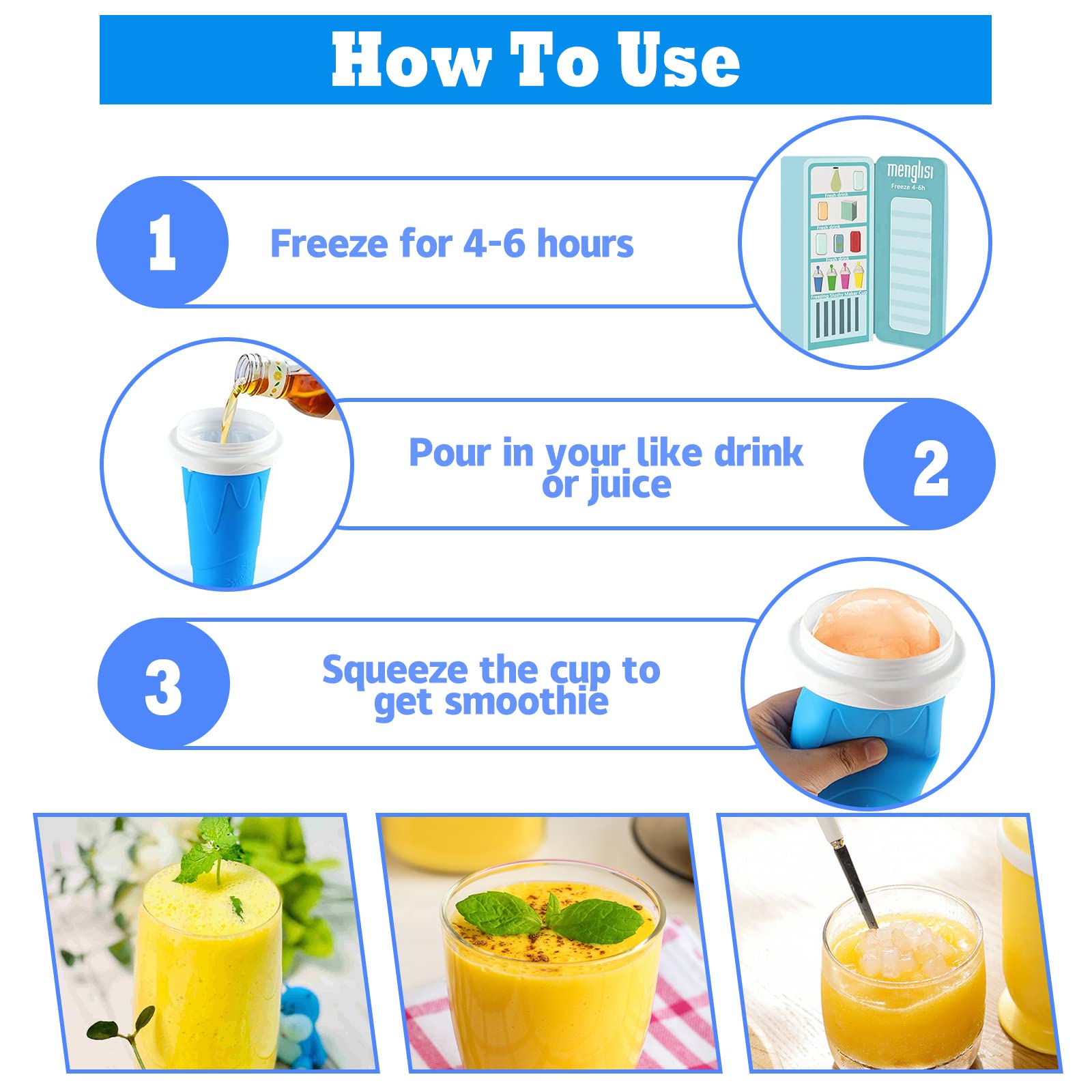 QwayHome 2PC Slushie Maker Cup,DIY Frozen Magic Slushy Cup,Double Layers Silica Smoothie Pinch Ice Cup,Quick Cooling Cup Homemade Milk Shake Ice Cream Maker (Blue+Green)