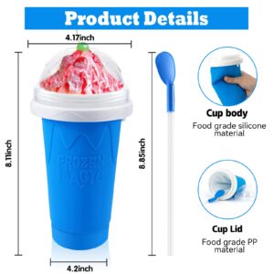 QwayHome 2PC Slushie Maker Cup,DIY Frozen Magic Slushy Cup,Double Layers Silica Smoothie Pinch Ice Cup,Quick Cooling Cup Homemade Milk Shake Ice Cream Maker (Blue+Green)