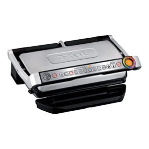 t-fal optigrill stainless steel xl electric grill 6 servings 9 intelligent automatic cooking modes 1800 watts nonstick removable plates, dishwasher safe, indoor, frozen food