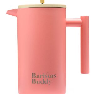 BaristasBuddy Cute Pink French Press Coffee Maker - Colorful, Retro And Stylish Insulated Coffee Brewer - Large Size Brews 4 Cups