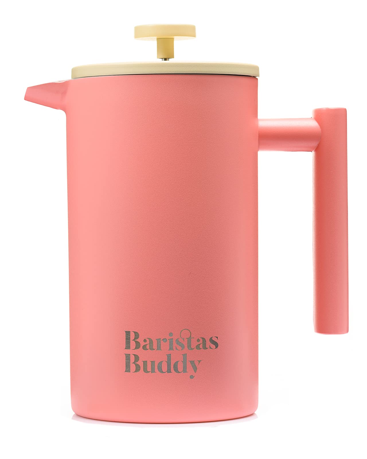 BaristasBuddy Cute Pink French Press Coffee Maker - Colorful, Retro And Stylish Insulated Coffee Brewer - Large Size Brews 4 Cups