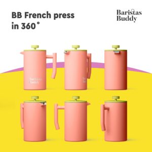 BaristasBuddy Cute Pink French Press Coffee Maker - Colorful, Retro And Stylish Insulated Coffee Brewer - Large Size Brews 4 Cups